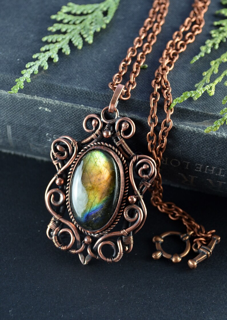 Labradorite Pendant Golden Labradorite Wire Wrapped Jewelry - Etsy