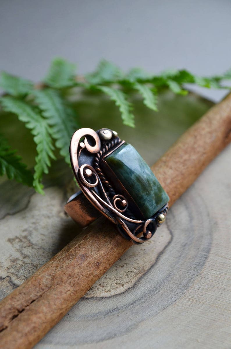 Wire Wrapped Ring, Jasper Ring, Statement Ring, Copper Ring, Wire ...