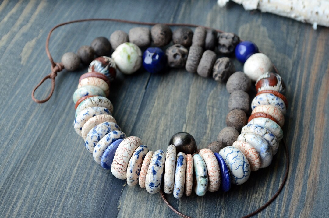 Ceramic Necklace, Artisan Necklace, Multicolor Necklace, Bohemian, Boho ...