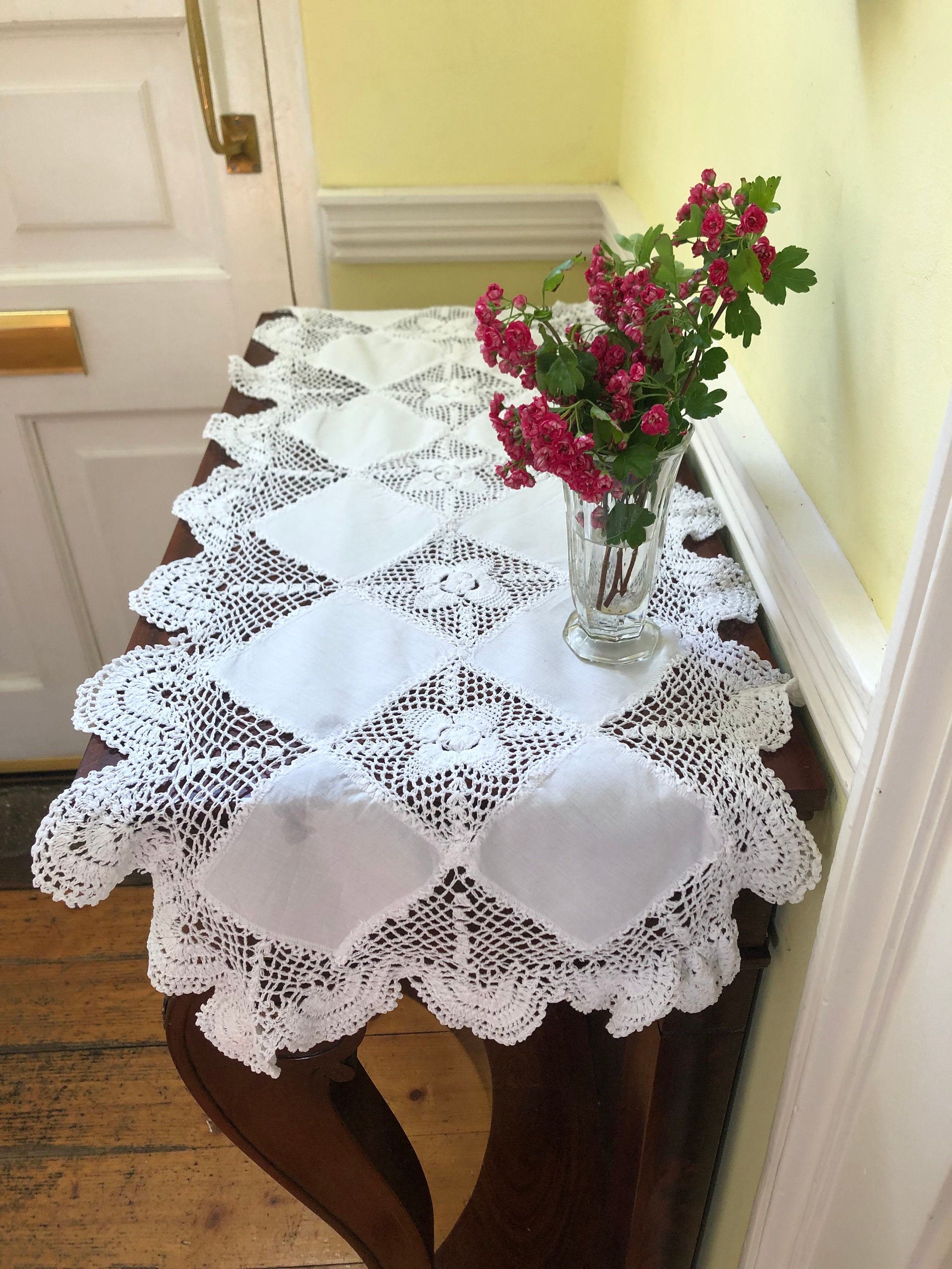 White Cotton and Lace Table Runner/ Bureau Scarf, Table Topper - Etsy
