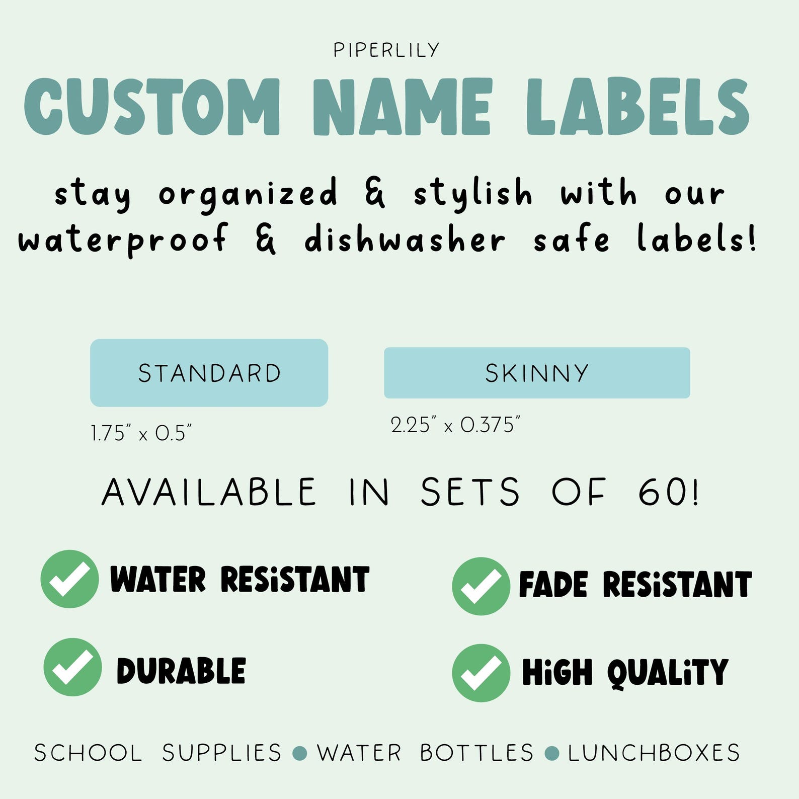 Back to School Labels - Dishwasher Safe Labels, Personalized Kids Name ...