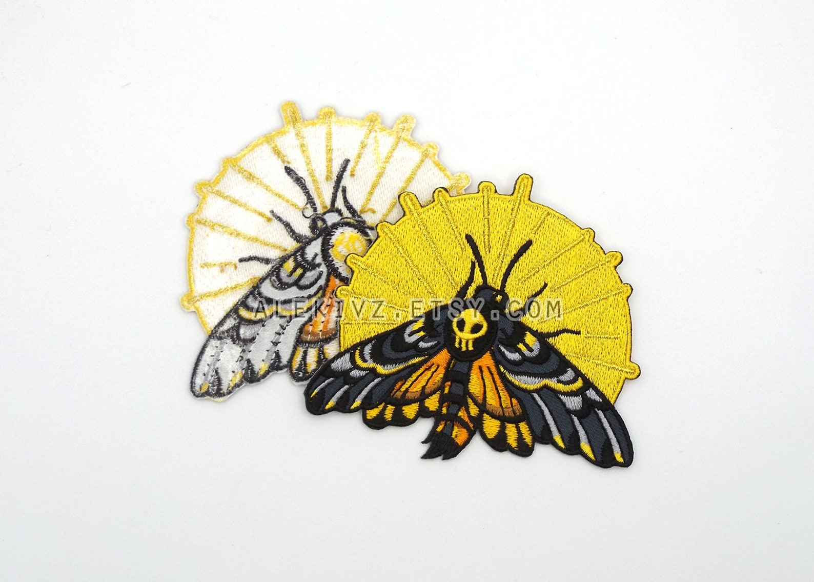 DEATH RISING . Death Head Hawk Moth . Sun . Embroidered Iron on Patch ...