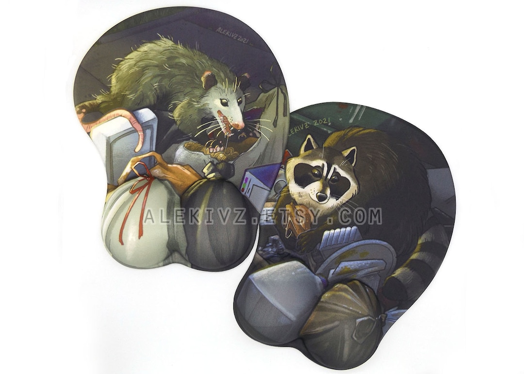 DUMPSTER CATS . Raccoon . Opossum . Ergonomic Mousepad - Etsy