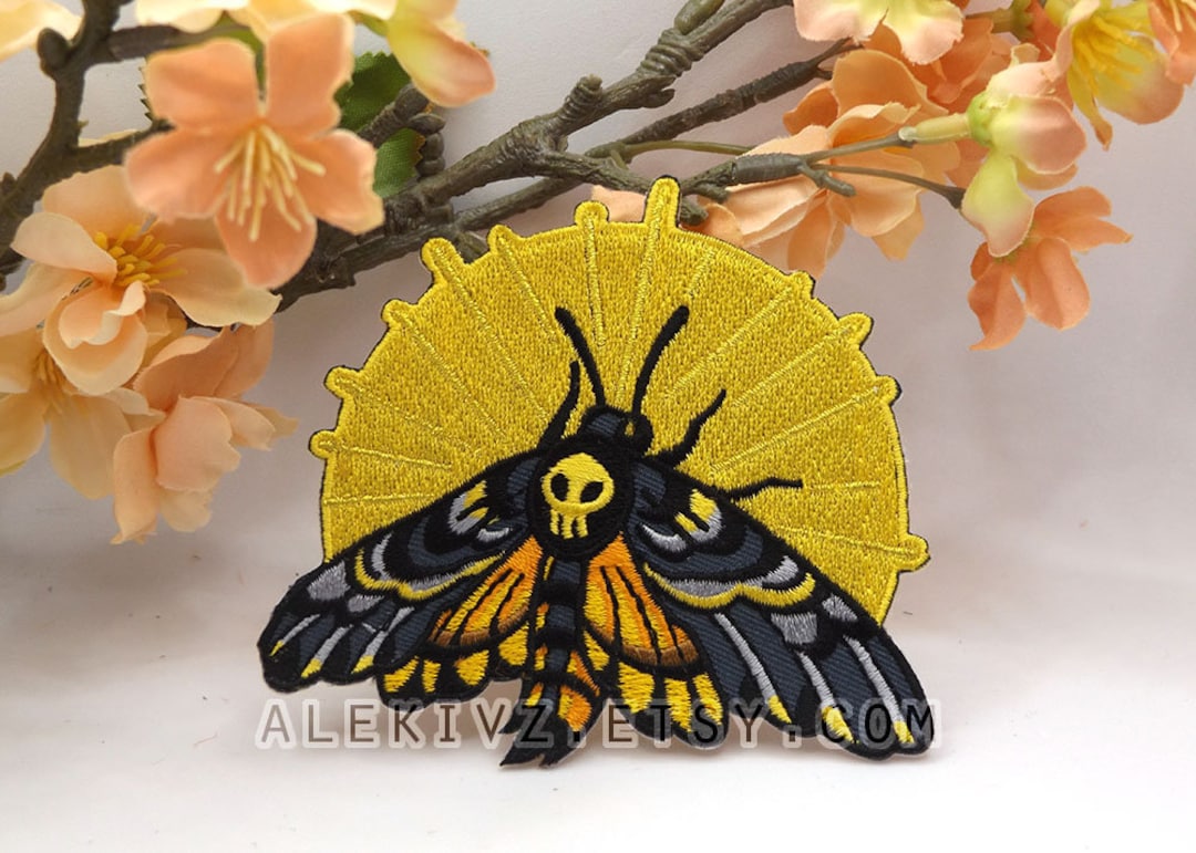 DEATH RISING . Death Head Hawk Moth . Sun . Embroidered Iron on Patch ...