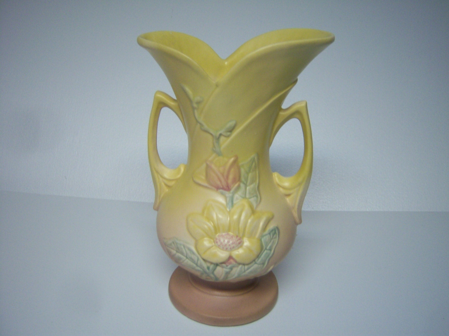 Hull Art Pottery Vase, 1940's Pottery, Magnolia Floral Design, Cream ...