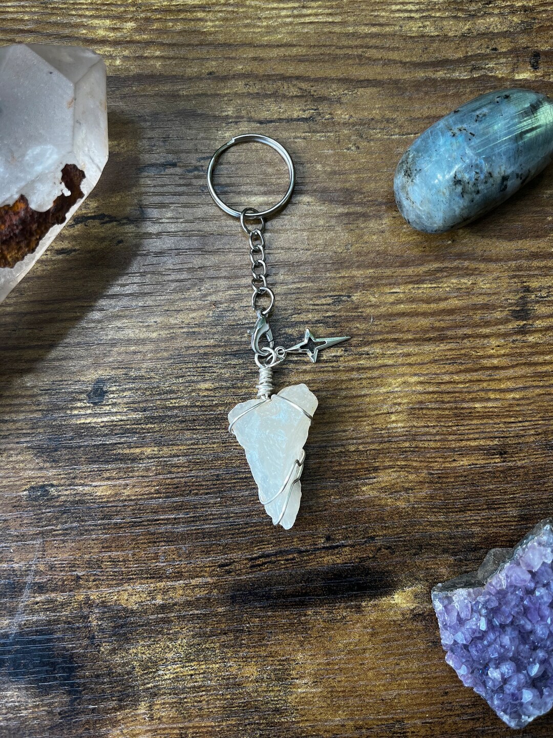 Calcite Crystal Keychain, Crystal Accessories, Fairycore, Cottagecore ...