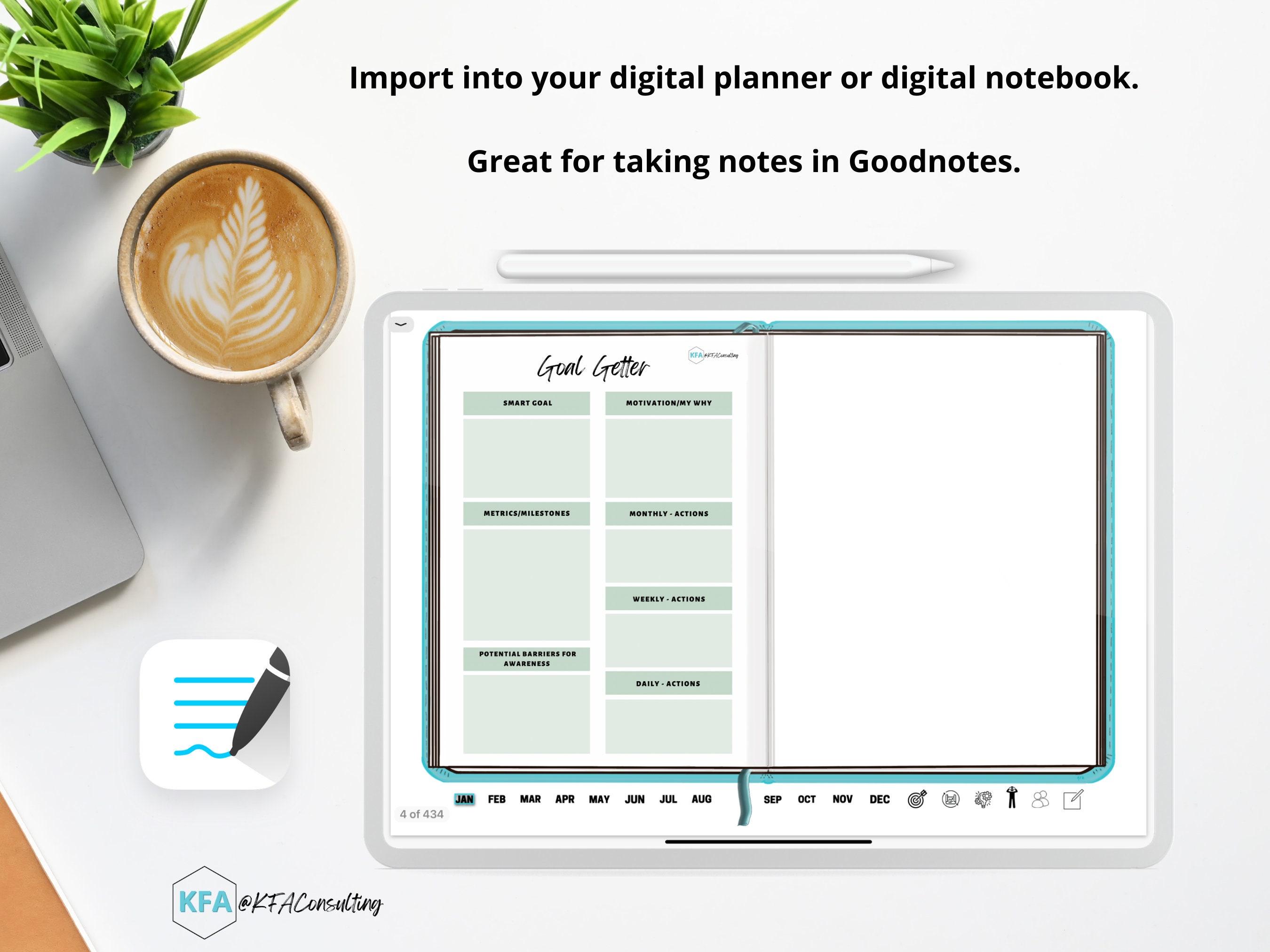 Smart Goal Worksheet, Onenote and Goodnotes Digital Planner_green Goal ...