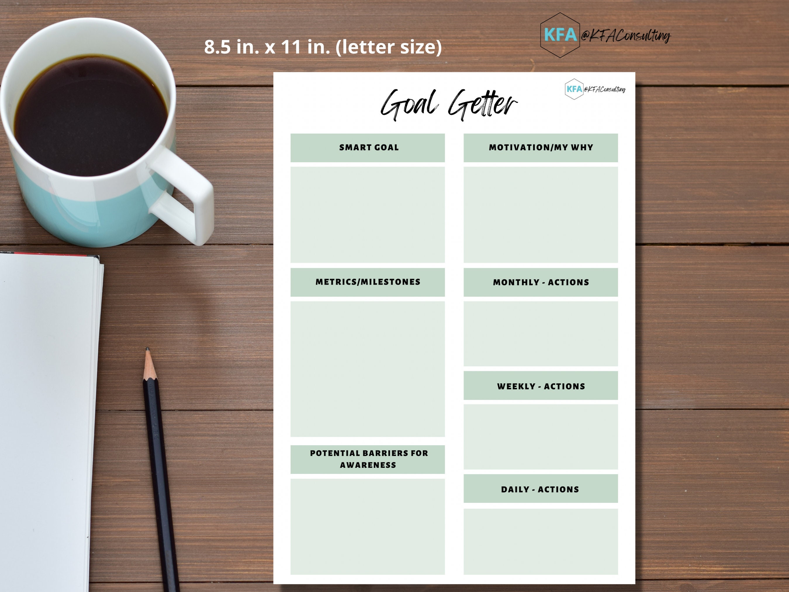 Smart Goal Worksheet, Onenote and Goodnotes Digital Planner_green Goal ...