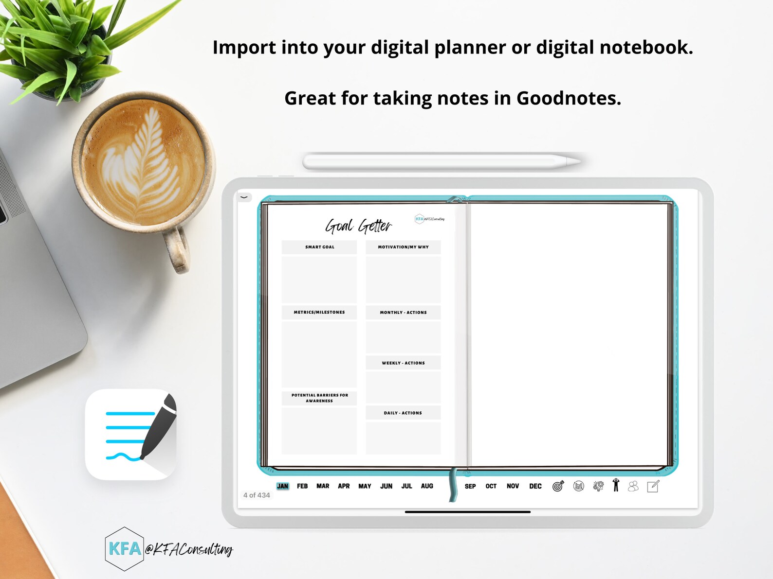 Smart Goal Worksheet, Onenote and Goodnotes Digital Planner_black and ...