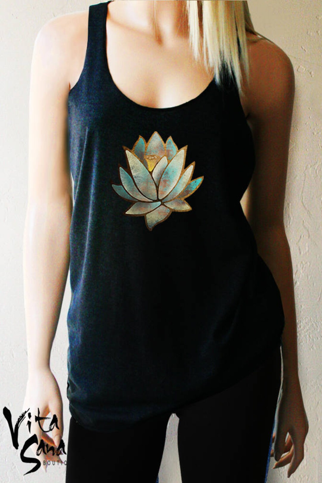 Yoga Clothing. Blue Lotus Yoga Racerback Tank Top. Yoga Shirt. Workout ...