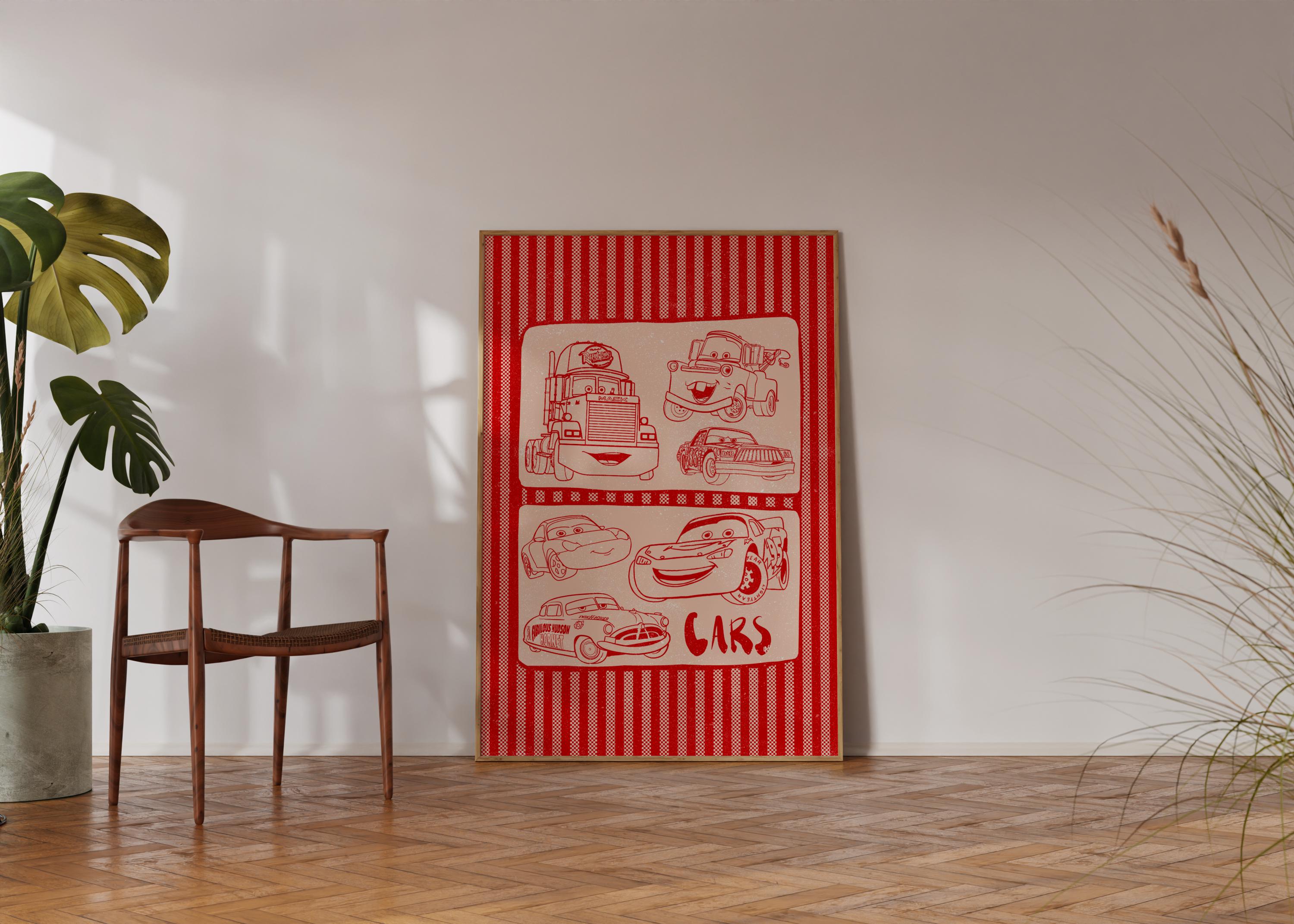 Minimalist Red Cars Movie Posters Boys Kids Room Wall Art Lightning ...