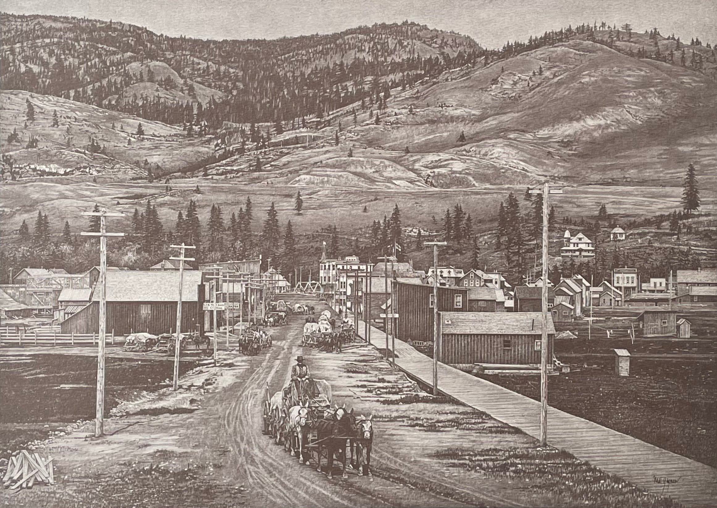 GRAND FORKS, BC - 1900 From the Kootenay Collection. Pencil Drawn Litho ...