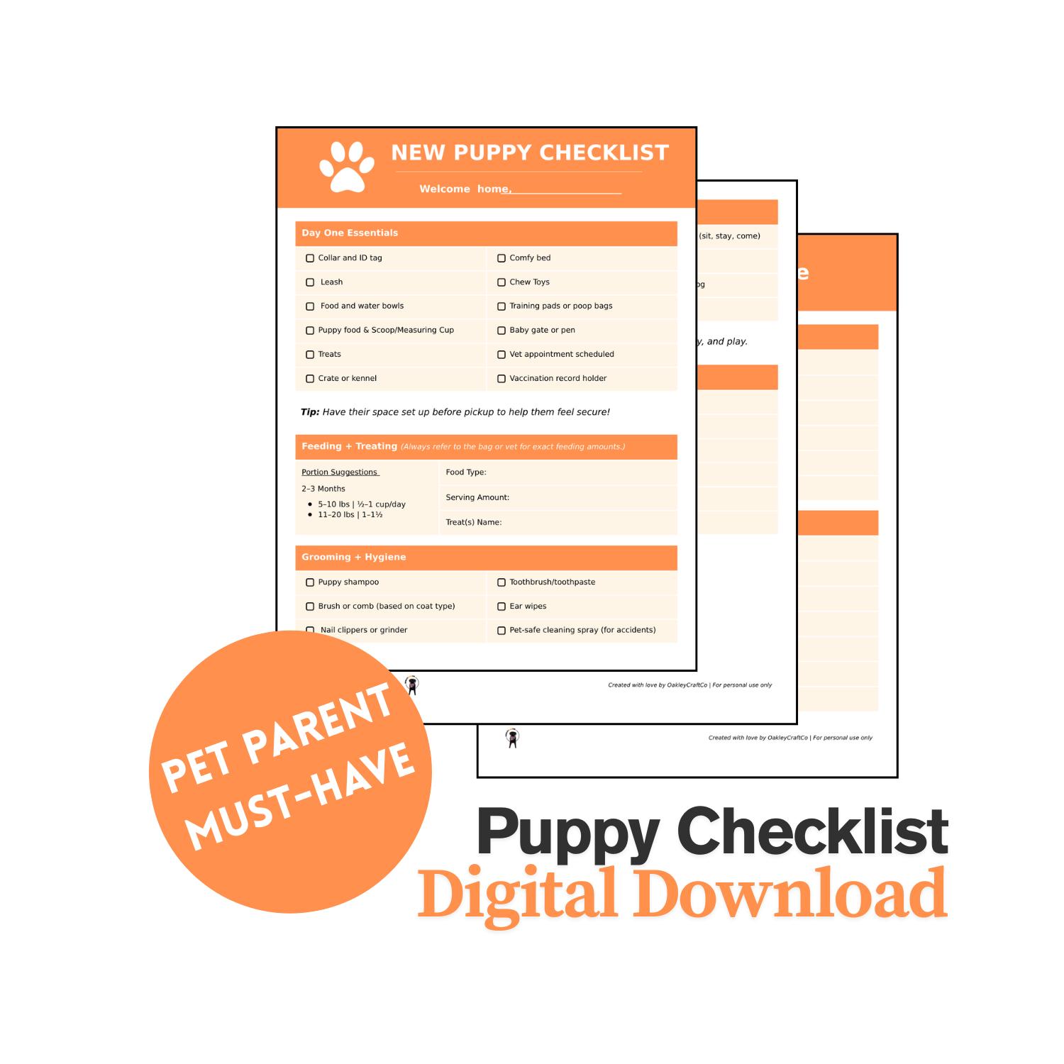 New Puppy Checklist Printable – Instant Download | Pet Parent Planner ...