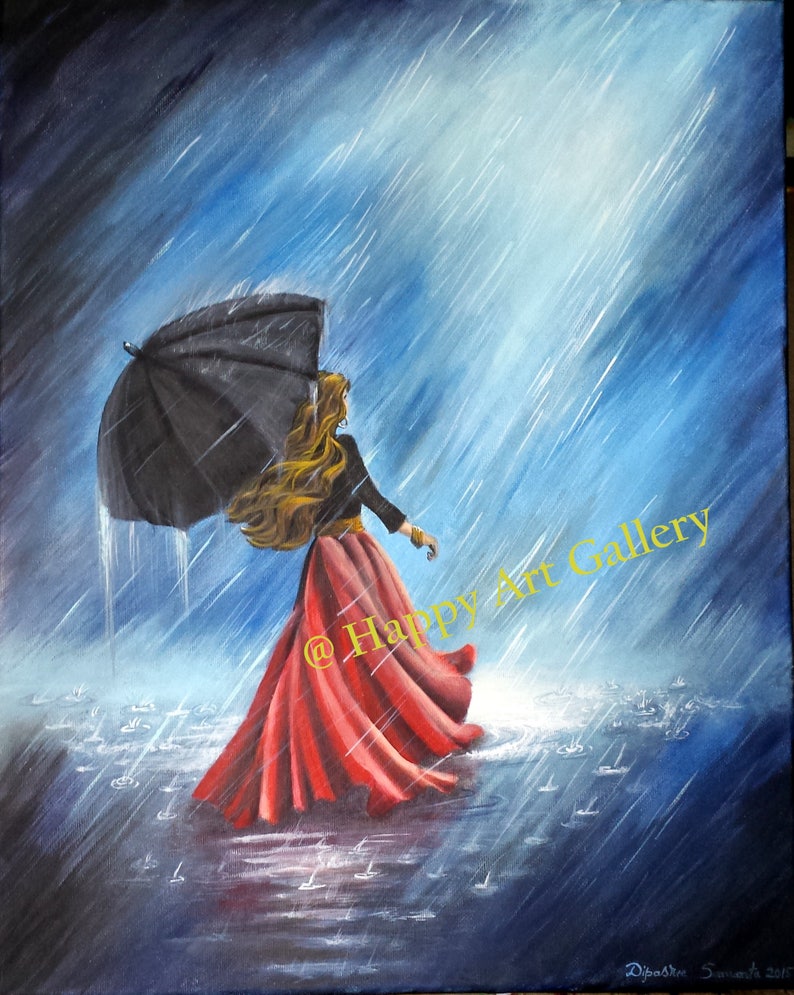 SOLD -in the Rain- Rain Painting Living Room Decor Office Decor ...
