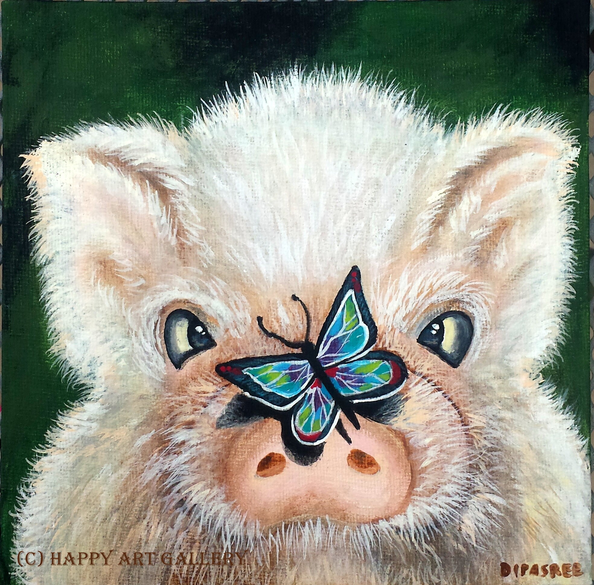 Pig and Butterfly Pig painting pig decor Small painting | Etsy