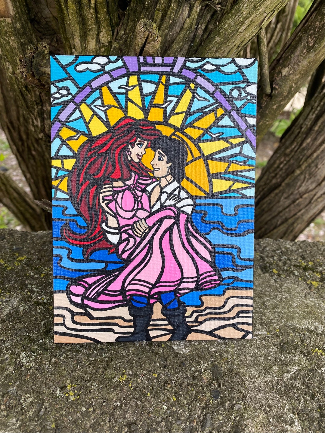The Little Mermaid Inspired Stained Glass Style Canvas Painting - Etsy