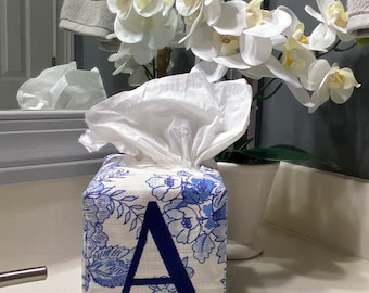 Blue and White Floral Square Tissue Box Cover - Etsy
