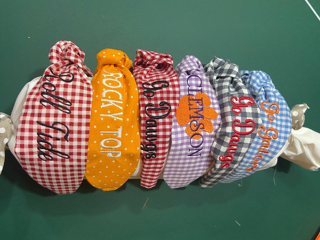 Collegiate Knotted Headband With Machine Embroidered Slogan - Etsy