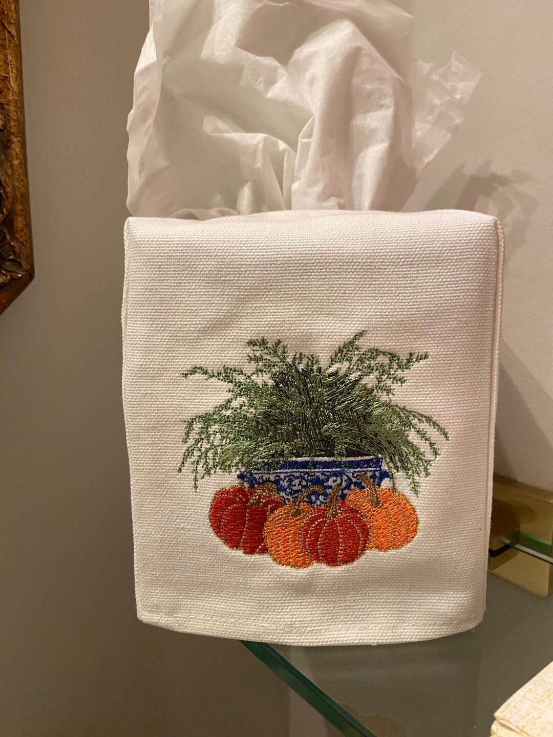 Embroidered Fall Tissue Box Cover - Etsy