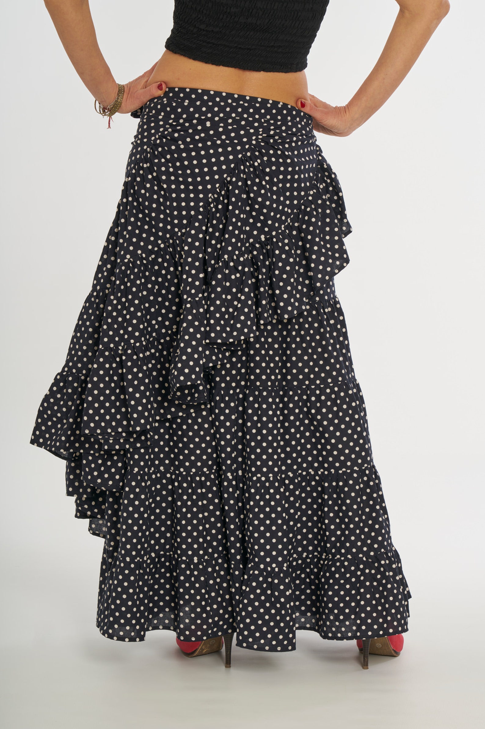 Flamenco Wrap Skirt, Long Ruffle Maxi Skirt, Natural Cotton. Wrap Round ...