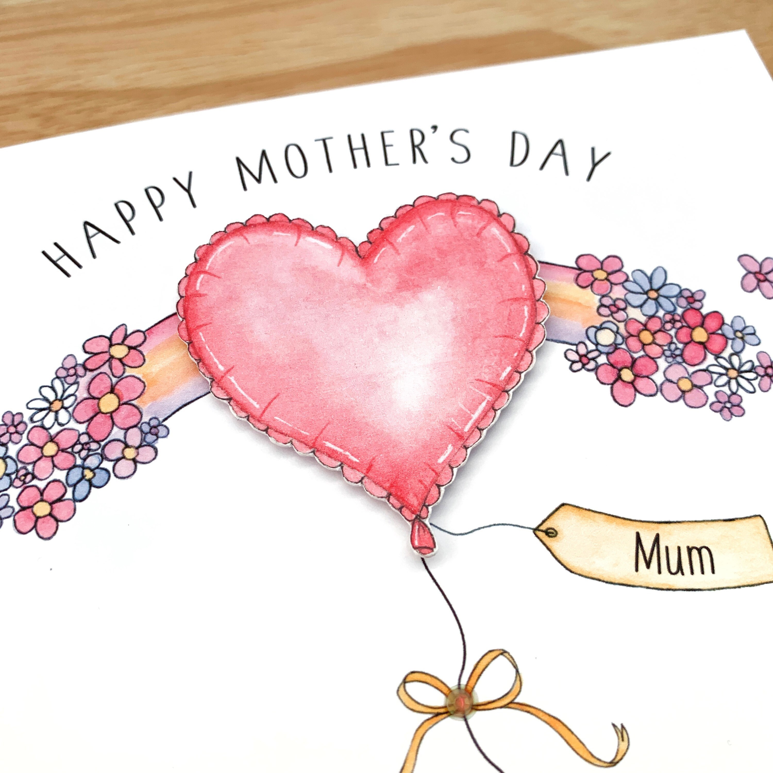 Personalised Mothers Day Card Heart Balloon Mother's Day | Etsy