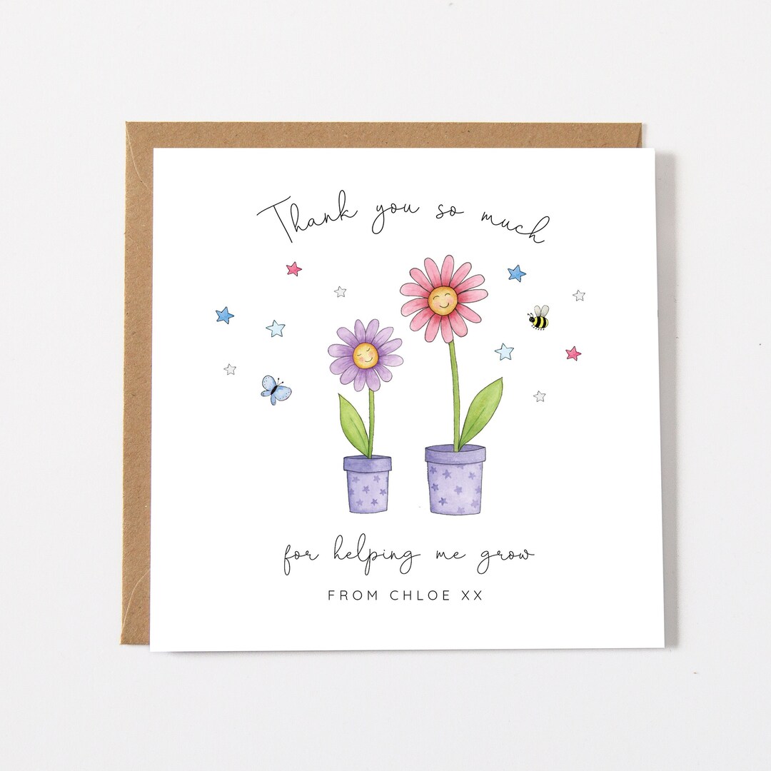 Teacher Thank You Card, Thank You for Helping Me Grow Cards, Flowers ...