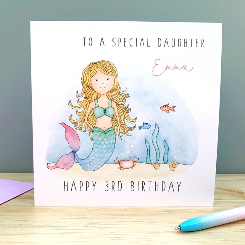Personalised Mermaid Birthday Card Daughter Birthday Card | Etsy