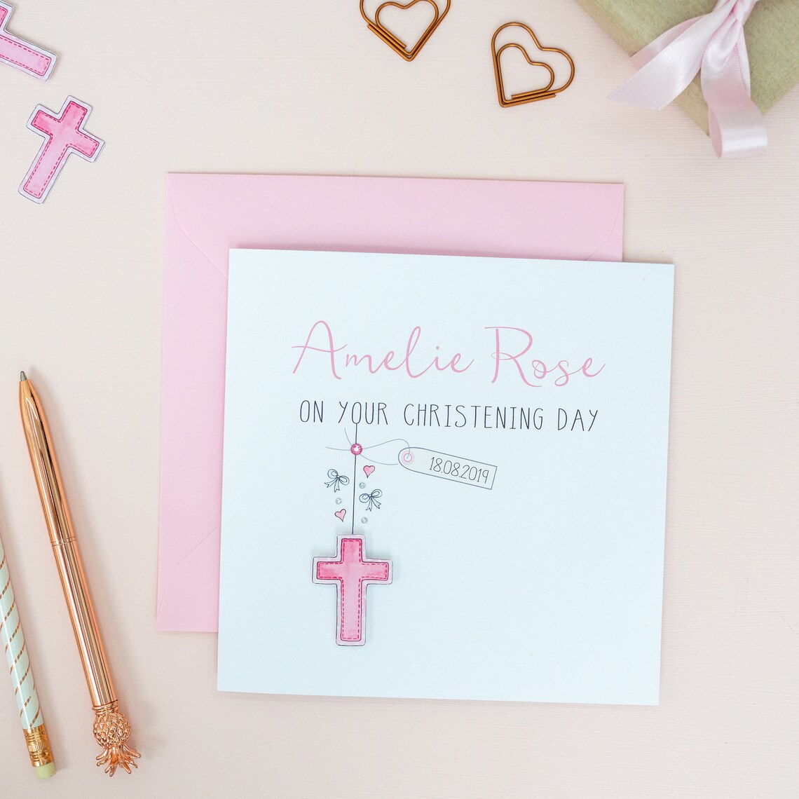 Handmade Personalised Christening Card Girls Christening - Etsy UK