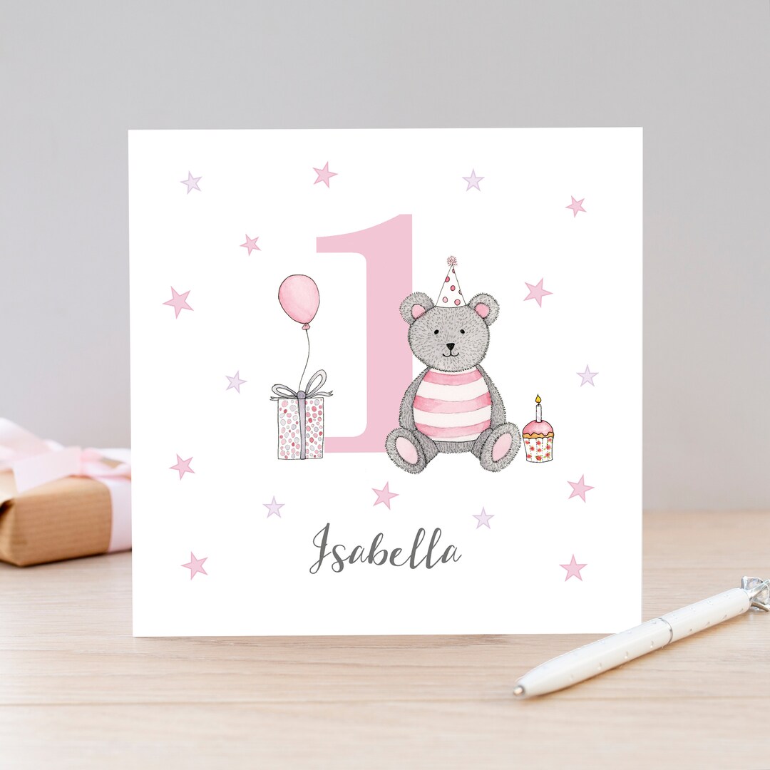 Personalised 1st Birthday Card Girls First Birthday Card Teddy Birthday ...