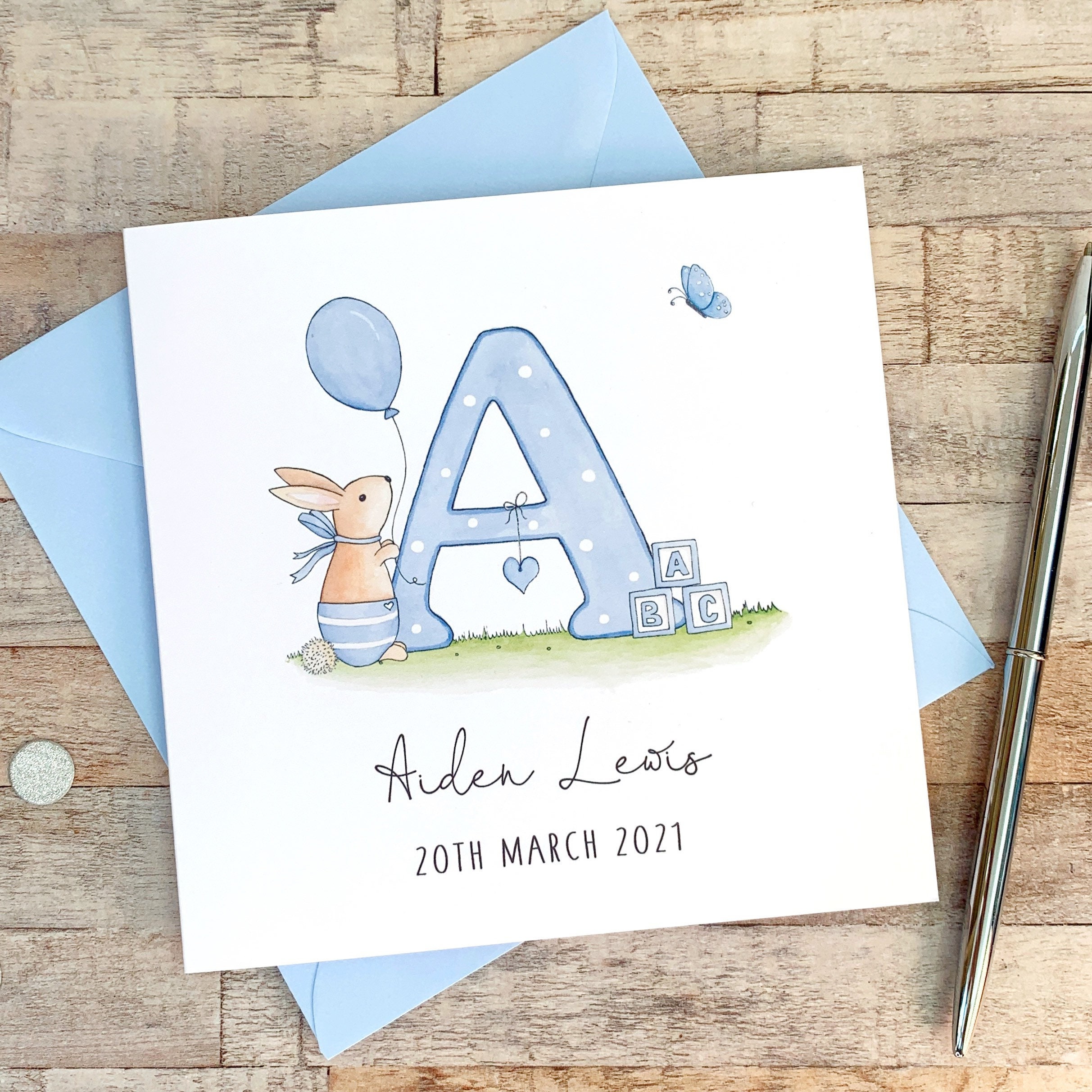Personalised Baby Boy Card New Baby Boy Card Alphabet - Etsy