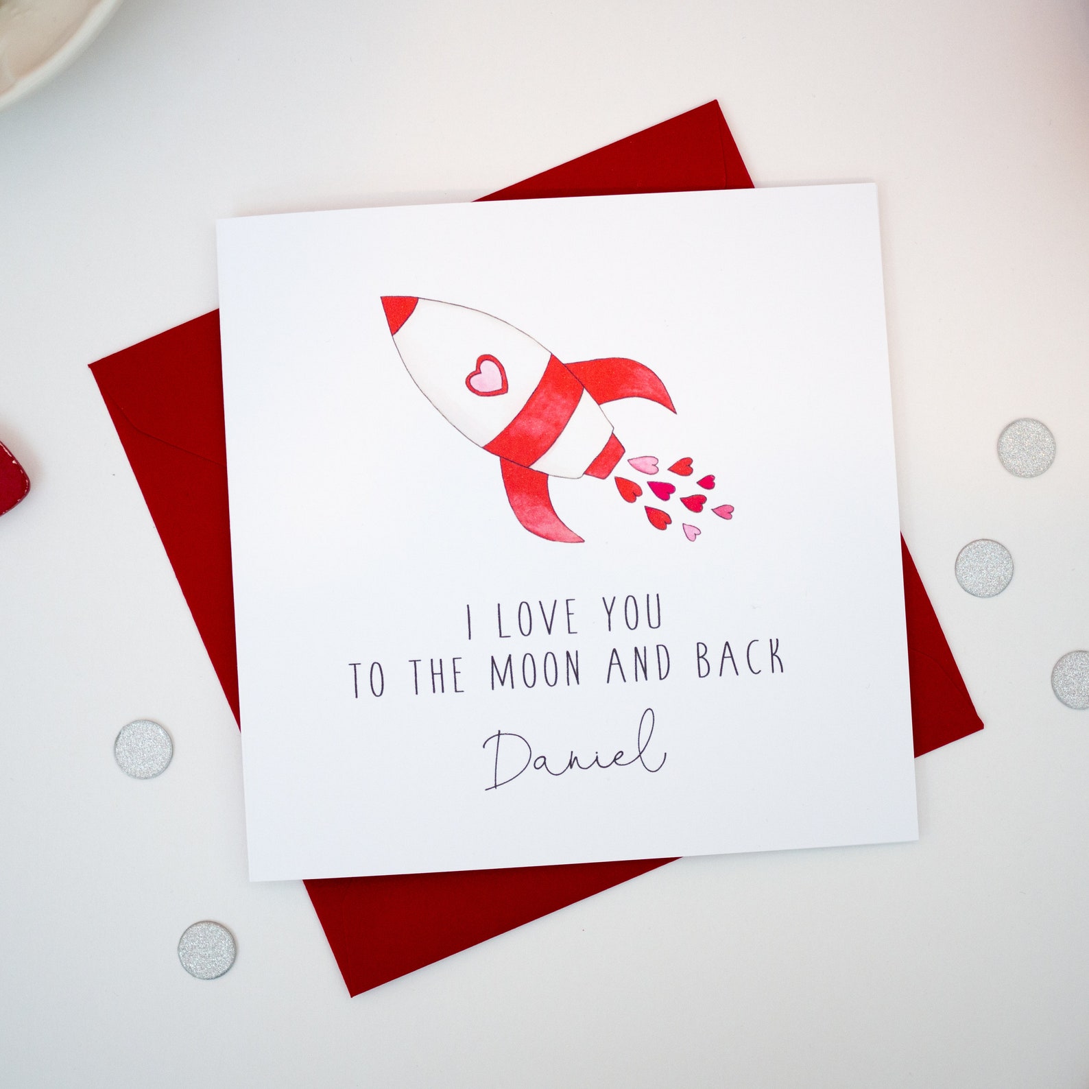 Personalised Watercolor Rocket Valentines Day Card: Love You to the ...