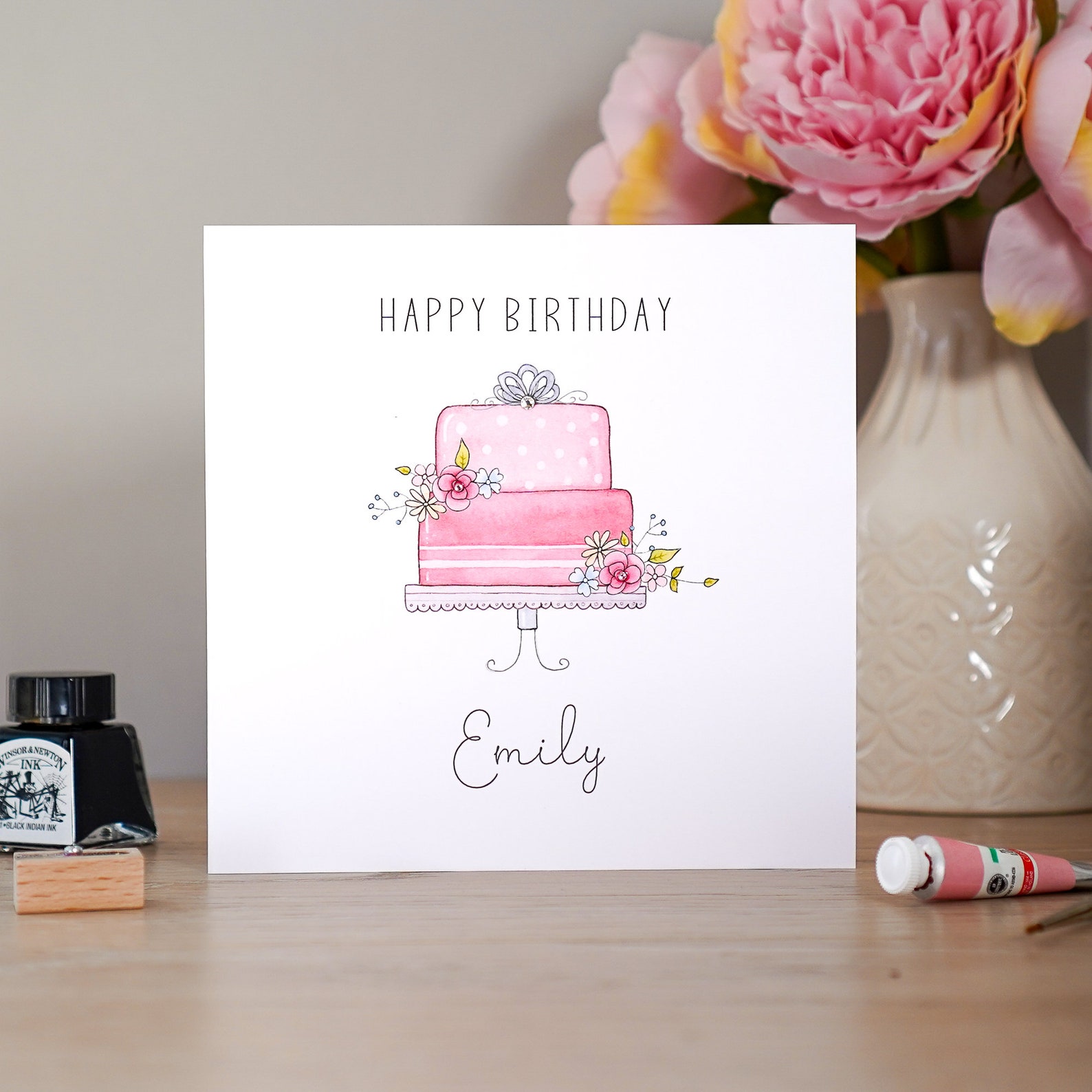 Personalised Birthday Card Illustrated Cake Birthday Card - Etsy UK