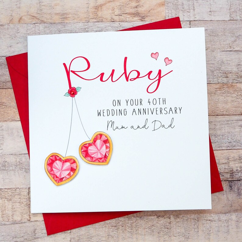 Personalised Ruby Anniversary Cards Handmade Personalised - Etsy UK