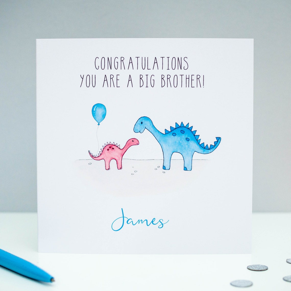 Personalised New Big Brother Card: Dinosaur Design for Welcoming A ...