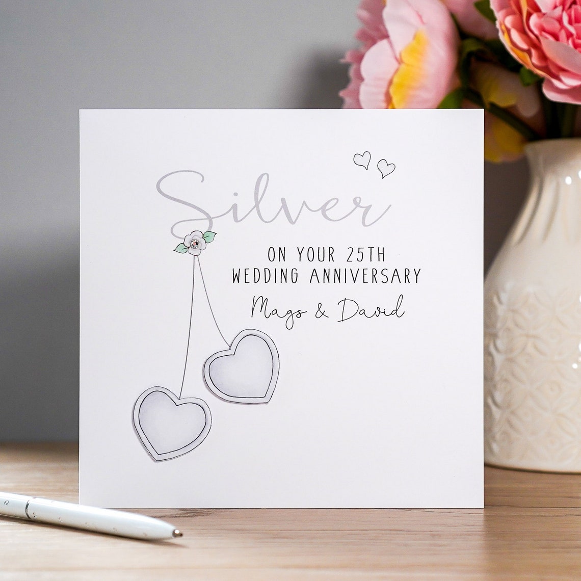 Personalised Silver Wedding Anniversary Card Silver | Etsy UK
