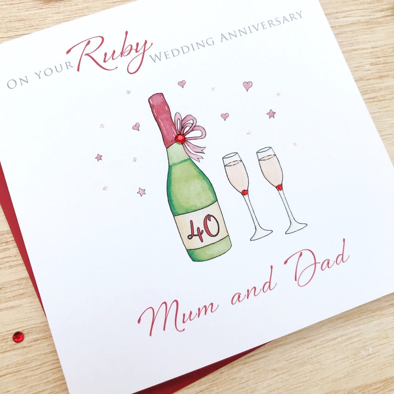 Personalised Ruby Wedding Anniversary Card Ruby Anniversary | Etsy