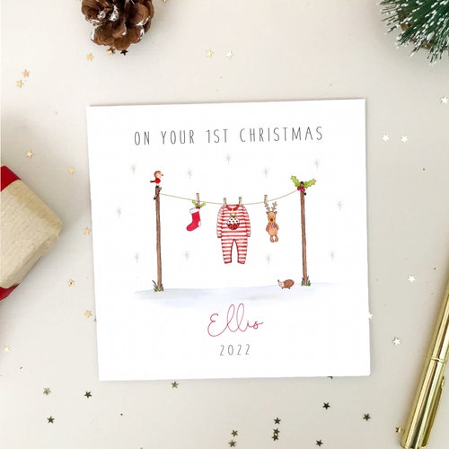 Personalised First Christmas Card 1st Christmas Card Girls - Etsy UK