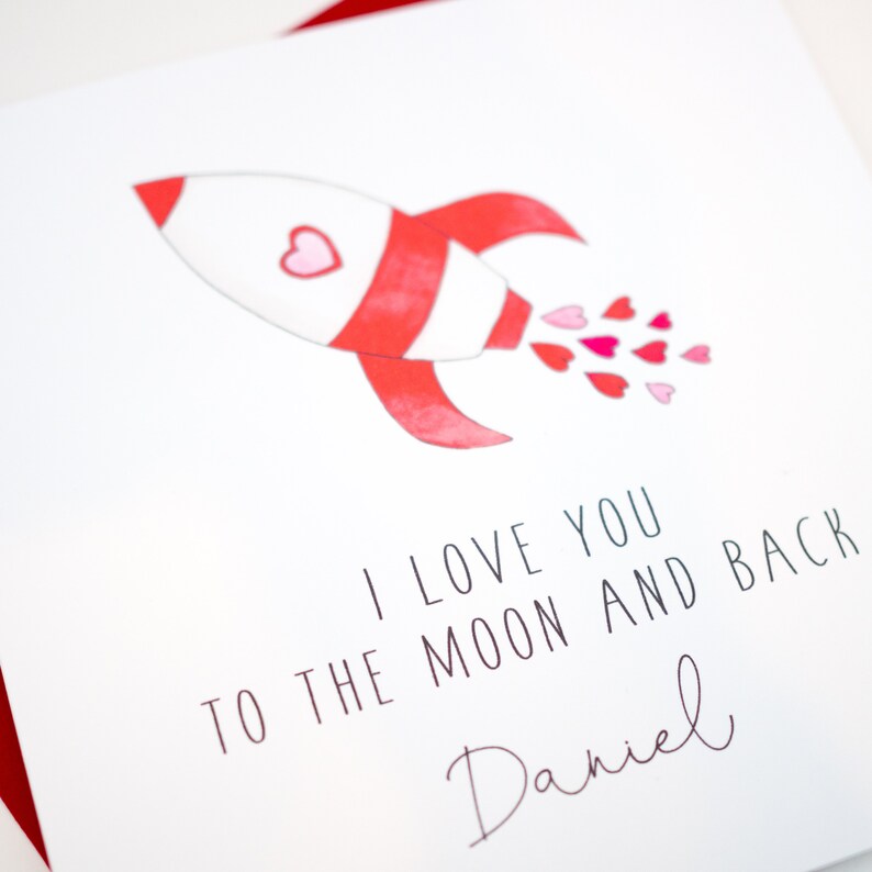 Personalised Watercolor Rocket Valentines Day Card: Love You to the ...