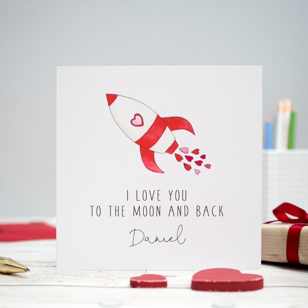 Personalised Watercolor Rocket Valentines Day Card: Love You to the ...