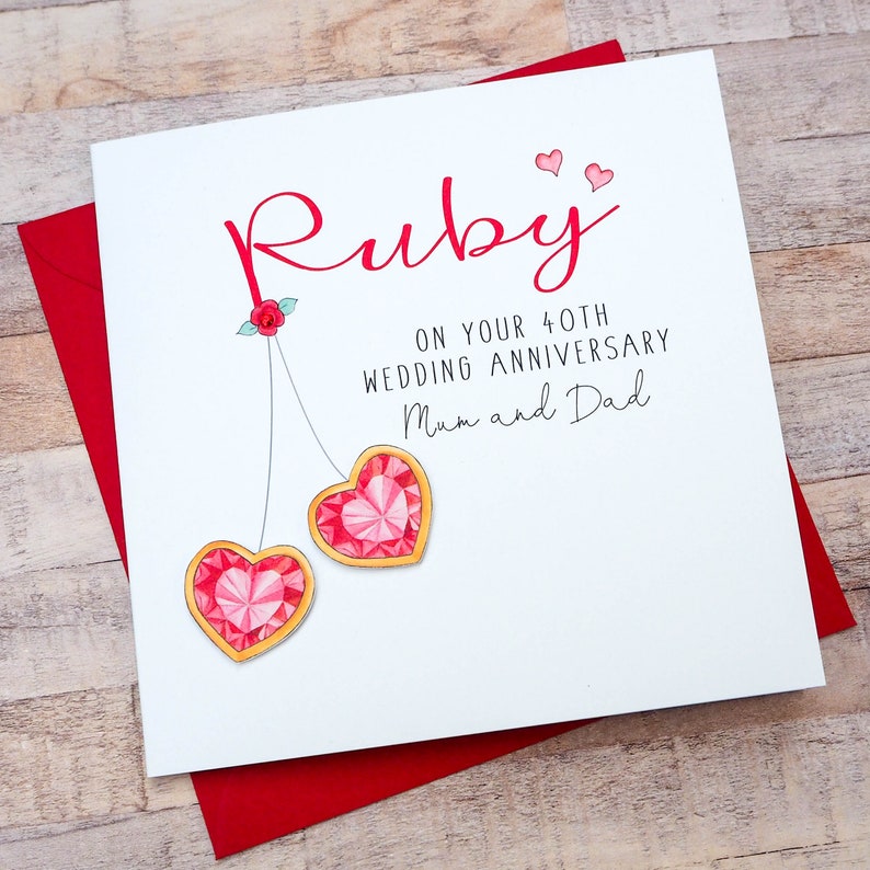 Personalised Ruby Anniversary Cards Handmade Personalised - Etsy UK