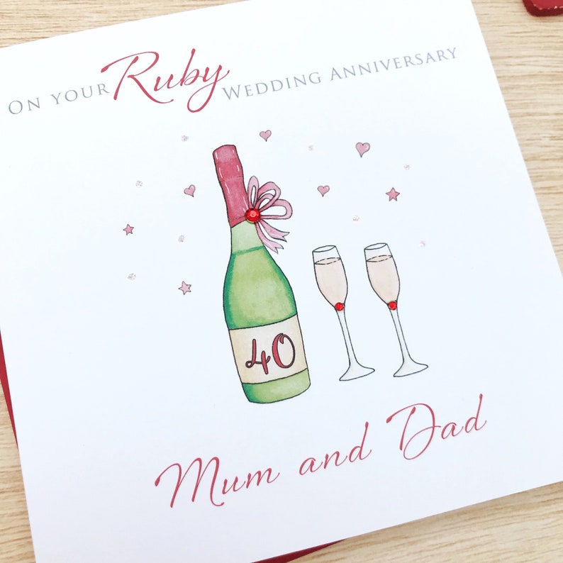 Personalised Ruby Wedding Anniversary Card Ruby Anniversary | Etsy