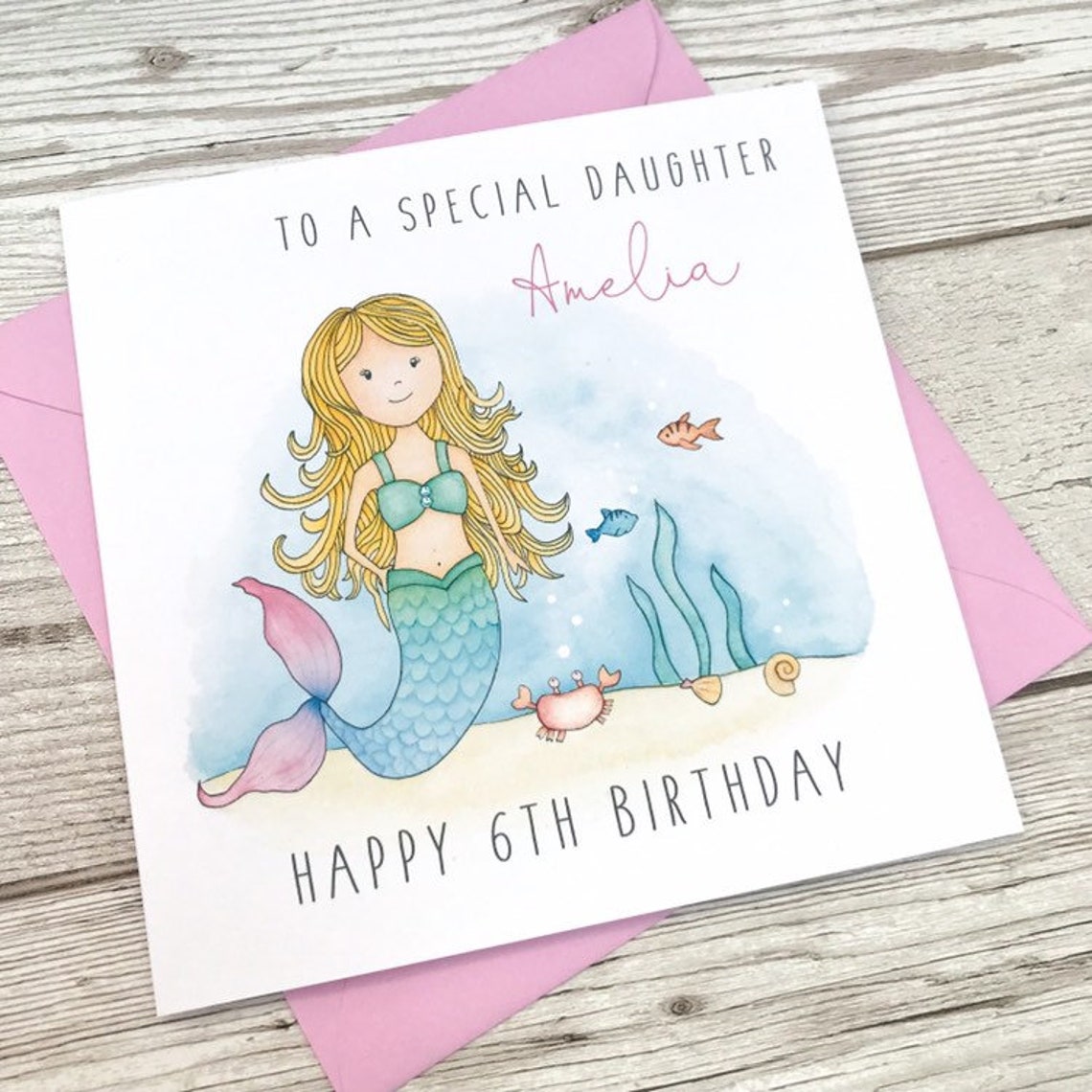 Personalised Mermaid Birthday Card, Daughter, Granddaughter, Niece ...