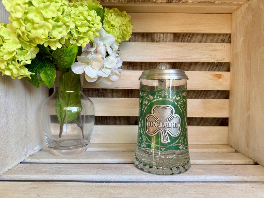 Ireland Glass Beer Stein With 95% Zin Pewter Lid and Shamrock 16 Oz. - Etsy