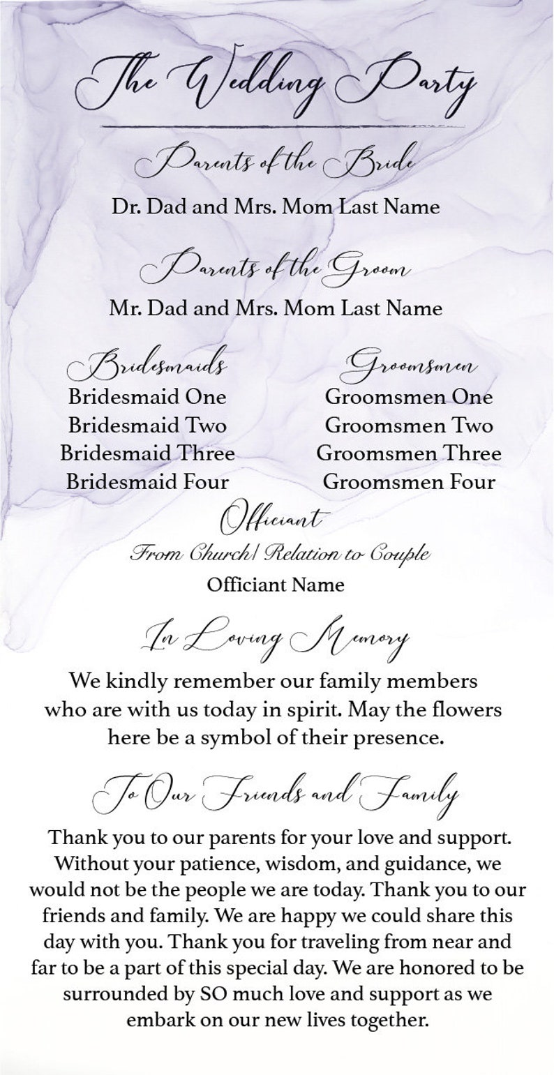 Printable Custom Pastel Purple Wedding Event Programs - Etsy