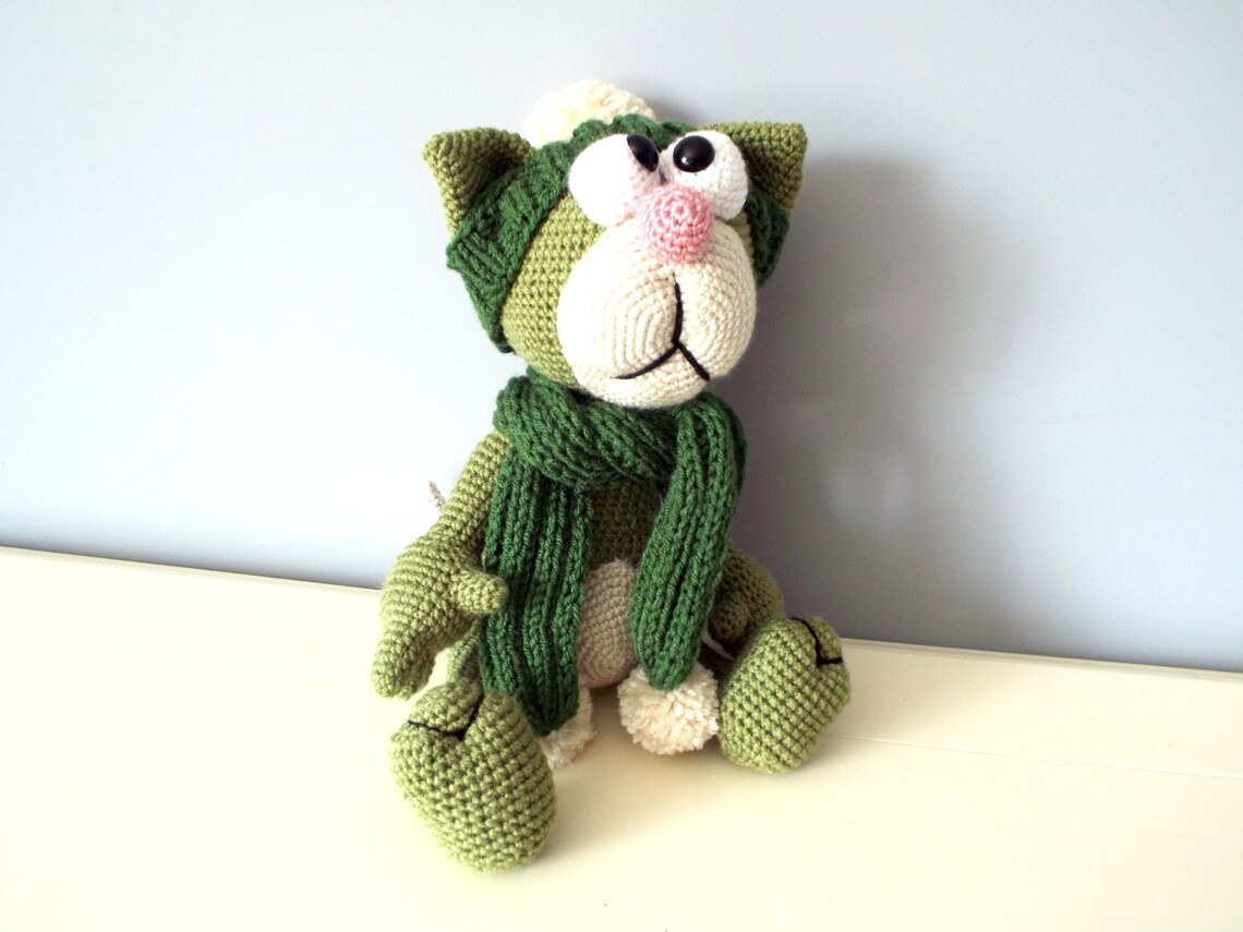 Crochet Cat Amigurumi Green Hand Knitted Cat Gift Ideas for - Etsy
