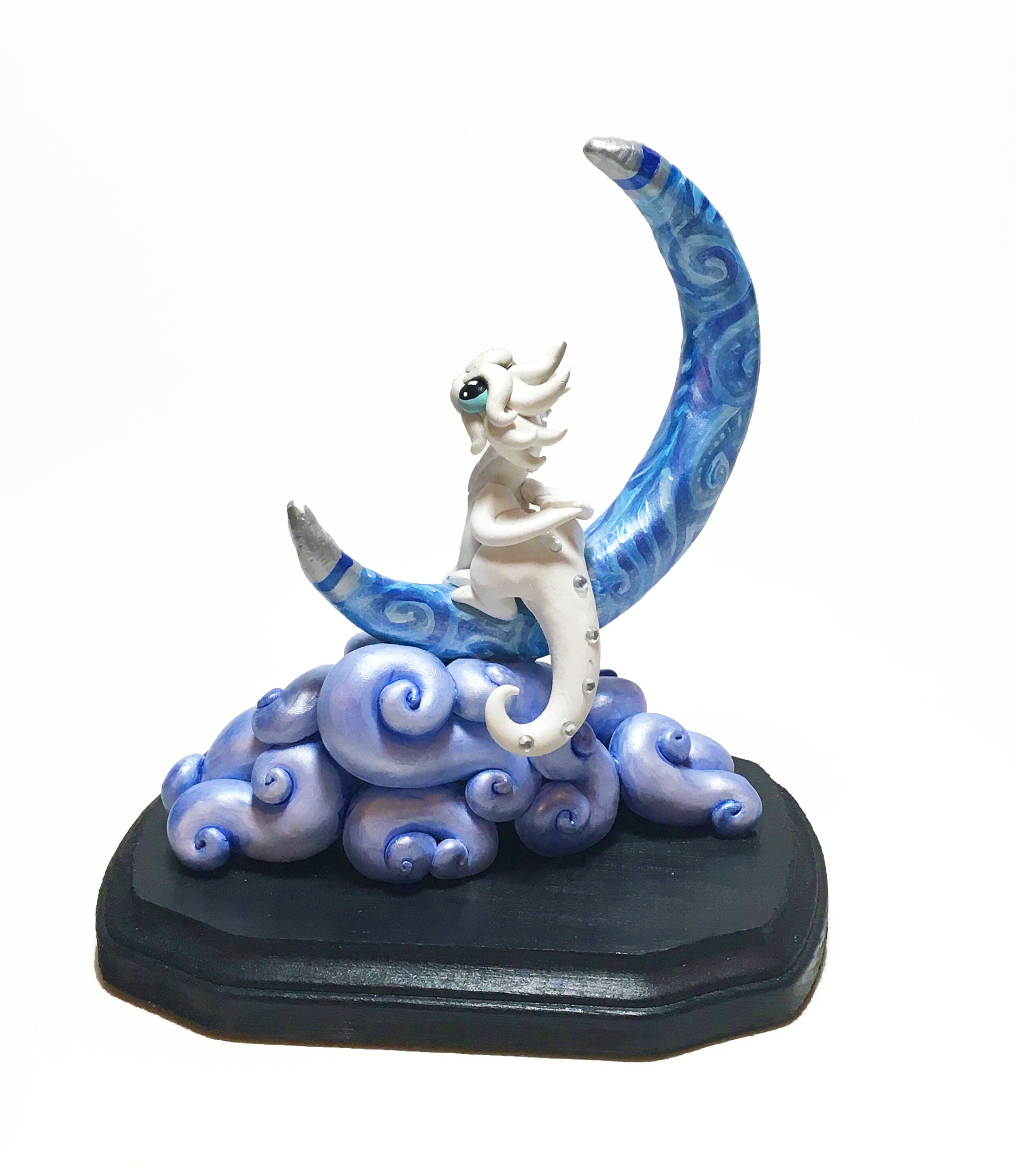 Moon Dragon Sculpture | Night Wish Dragonling | Polymer Clay Dragon ...