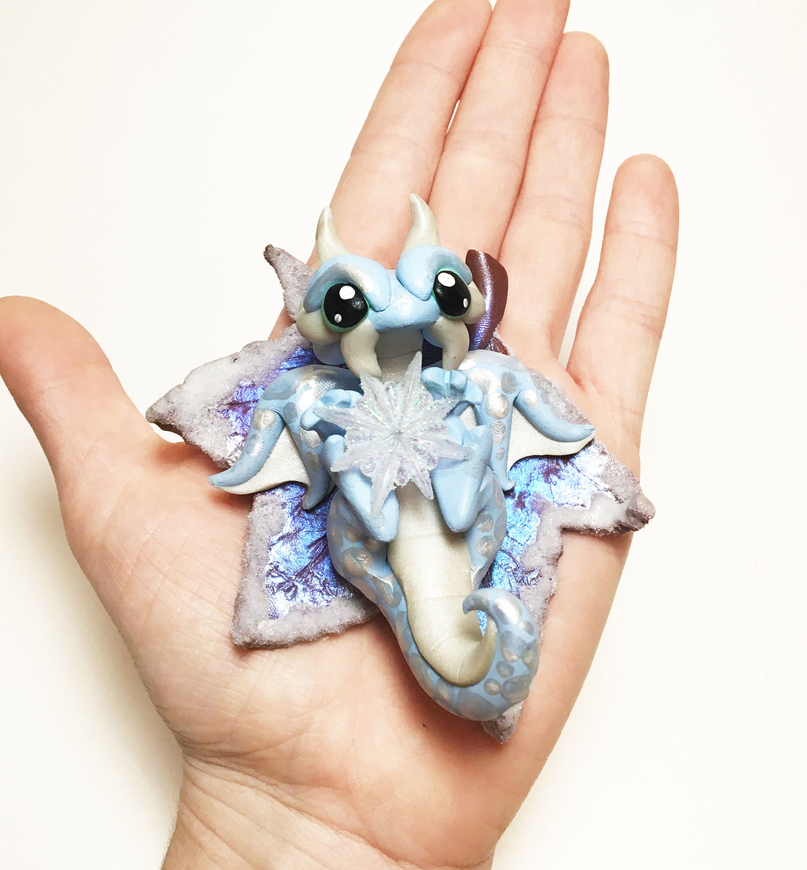 Polymer Clay Dragon Light Blue and White Pearl Frosted Autumn Leaf Mini ...