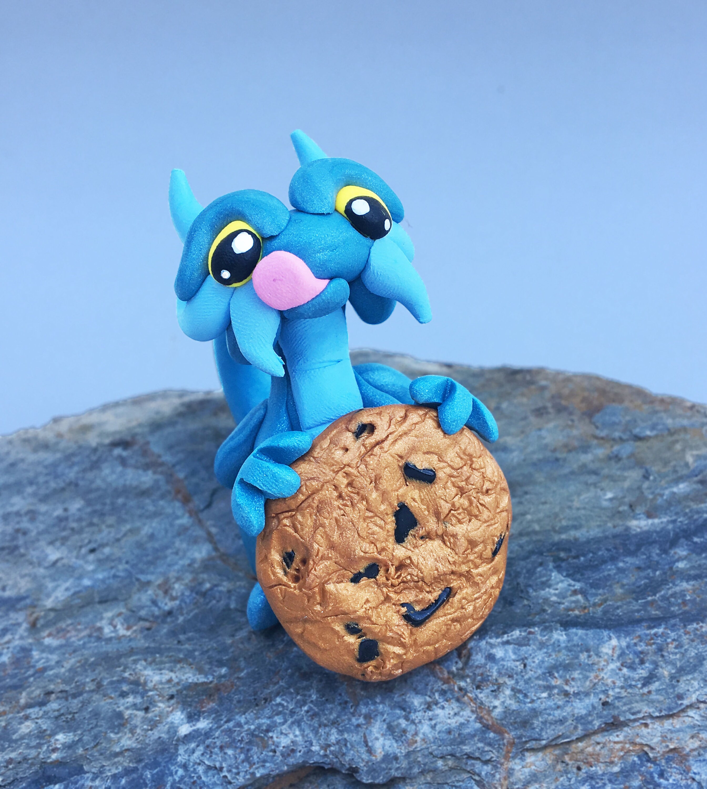 Polymer Clay Mini Dragon- Light Blue Pearl and Light Blue Cookie Thief