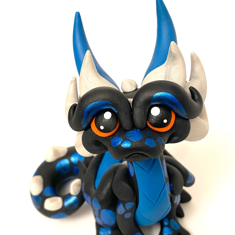 Nico | Polymer Clay Dice Dragon Figurine | Black, Teal, and Pearl White ...