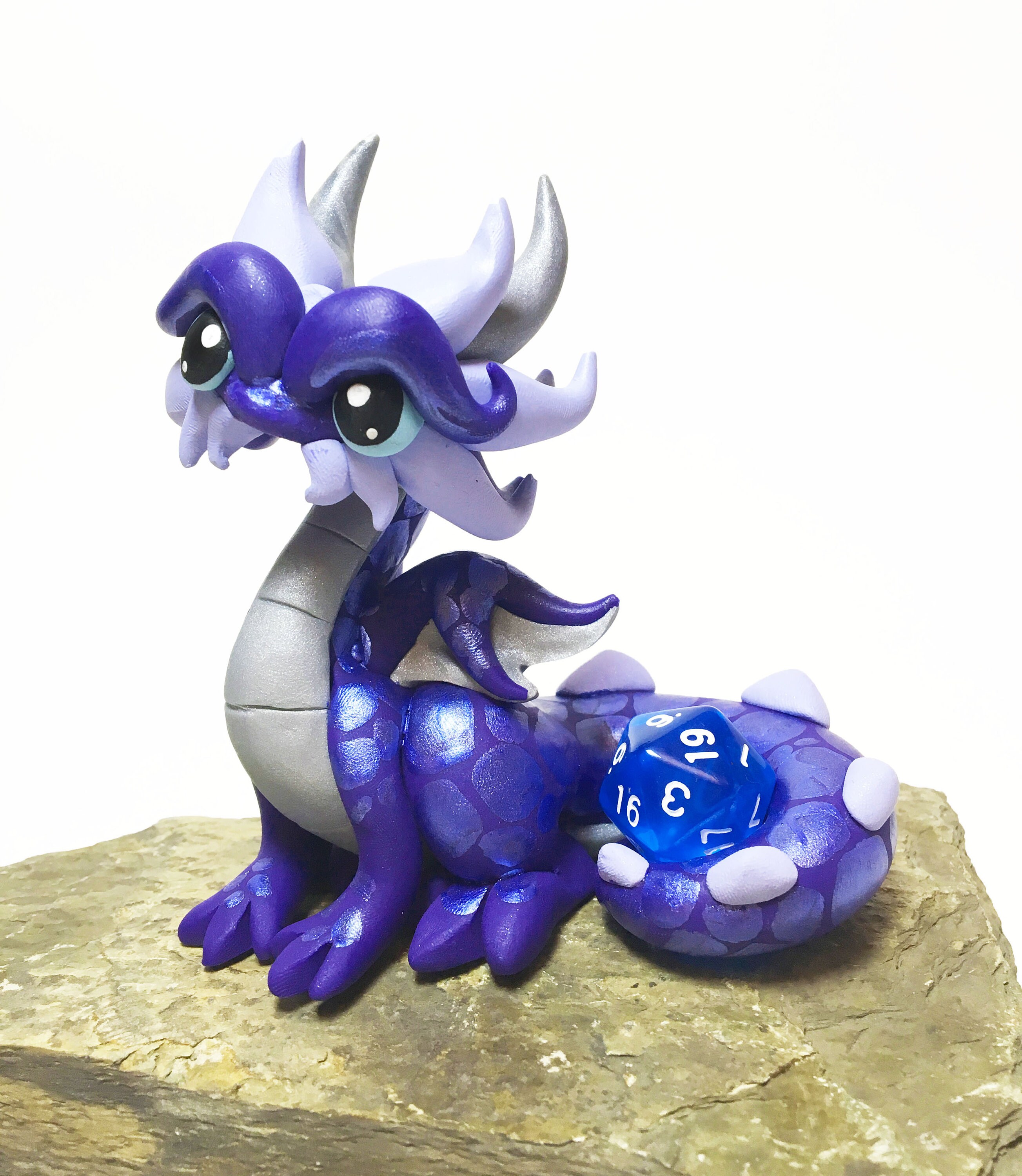 DnD Dice Dragon | Polymer Dragon Dice Holder- Indigo, Silver, and ...